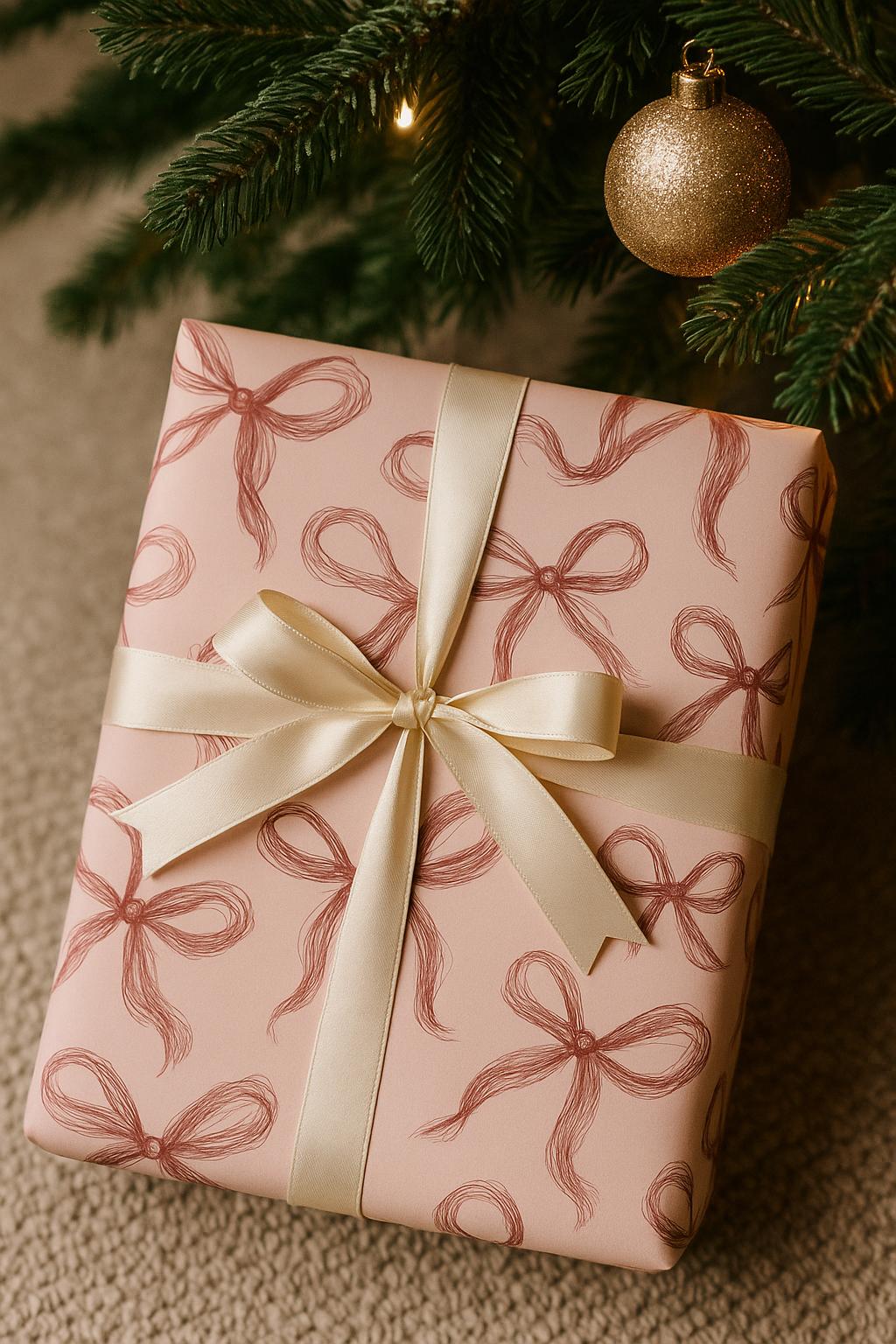 Hand-drawn Pink Bow Gift Wrap Papers | Floral Ribbon Pattern - Etsy