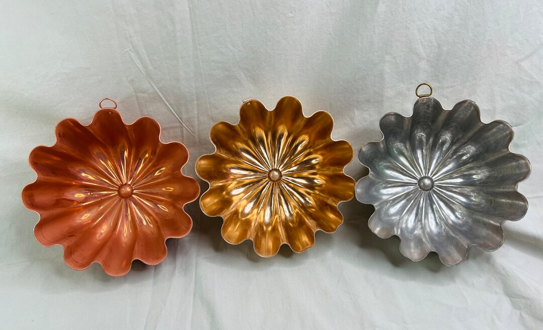 Trio of Vintage Copper Jello Cake Dessert Mold, Copper Kitchen Decor ...