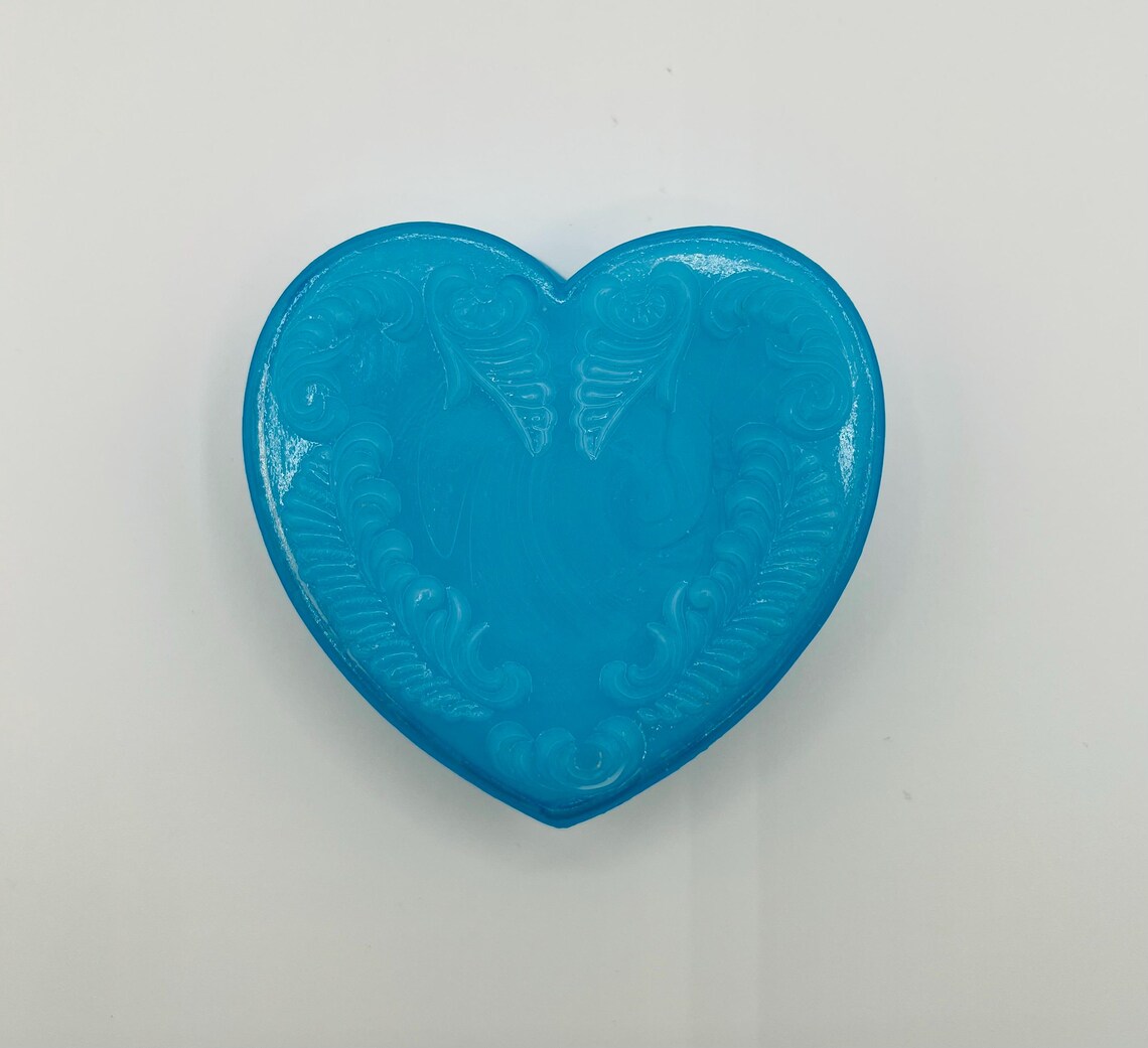 Opaque Blue Degenhart Slag Glass Heart Trinket Jewelry Powder Box With ...