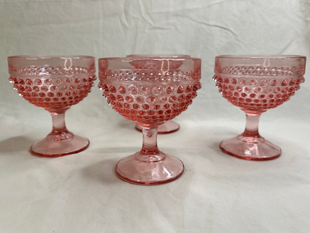 Vintage Pink Hobnail Glass Goblets Sherbet Dessert Fruit Cups, Set of 4 ...