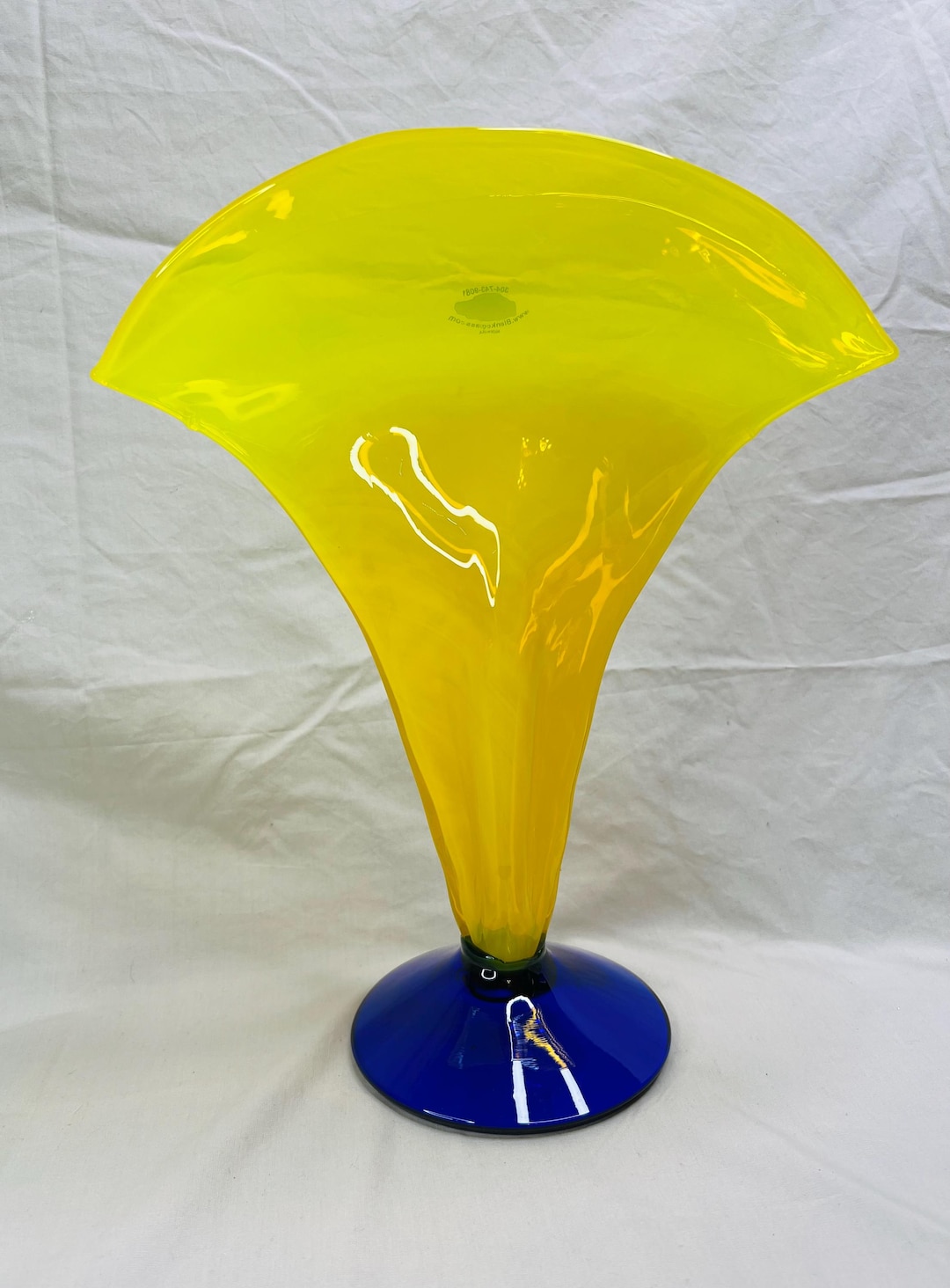 Blenko Glass Fan Shape Vase, Signed Labeled Richard Blenko 2000 Yellow ...