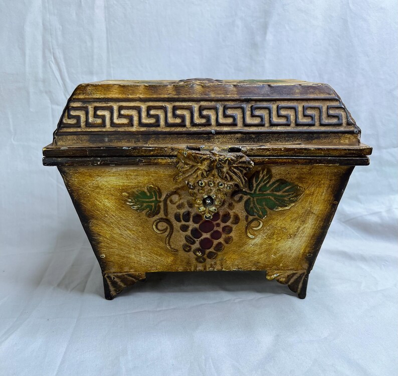 Vintage Italian Footed Metal Keepsake Jewelry Box, Tin Primitive Rustic ...