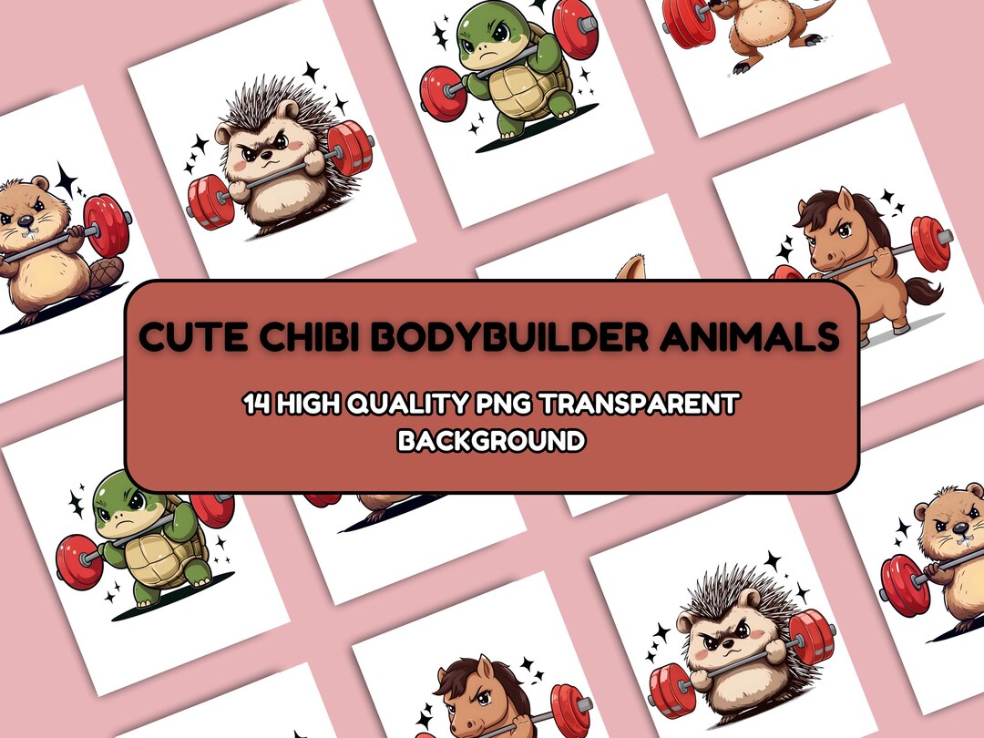 Chibi Animals Cute Bodybuilder Animals Chibi Animals Clipart Set Funny ...