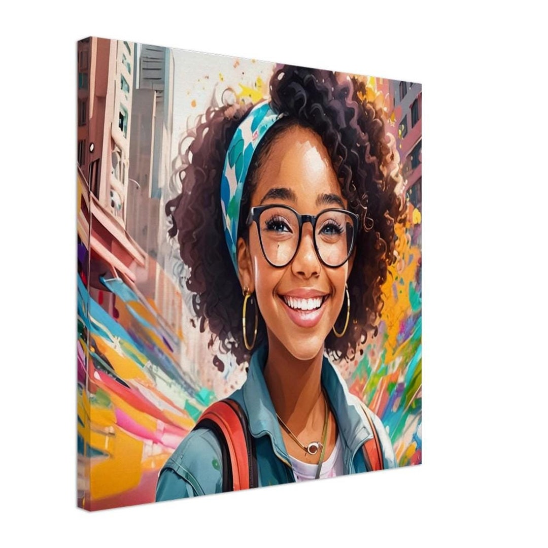 Abstract Excited Girl in Vibrant Urban City Art Canvas - Etsy