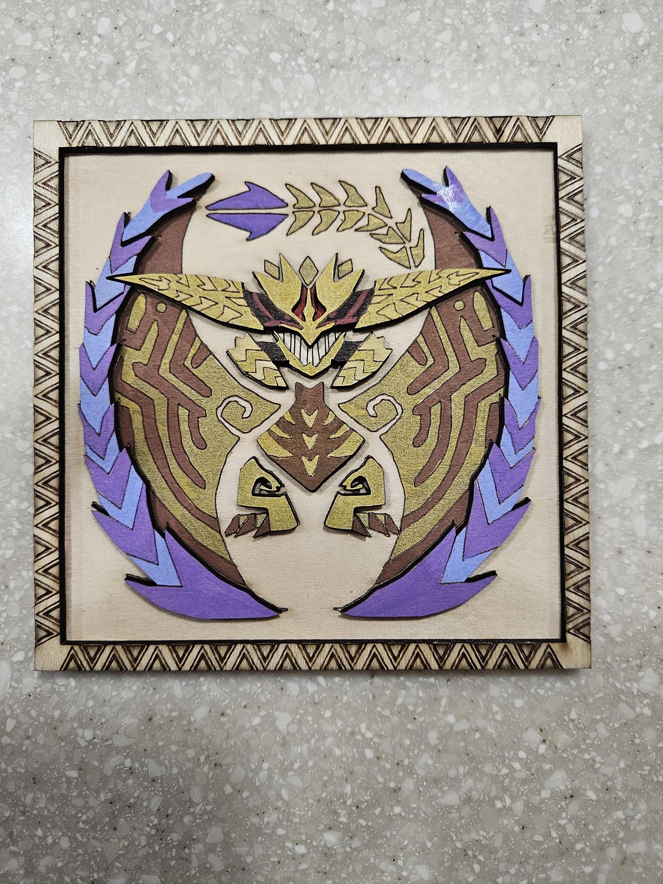Rey Dau Monster Hunter Plaque 3d Wood Cut/engraving With Resin Coat - Etsy