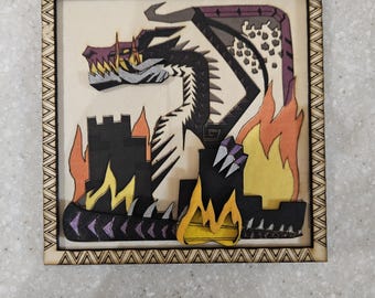Rey Dau Monster Hunter Plaque 3d Wood Cut/engraving With Resin Coat - Etsy