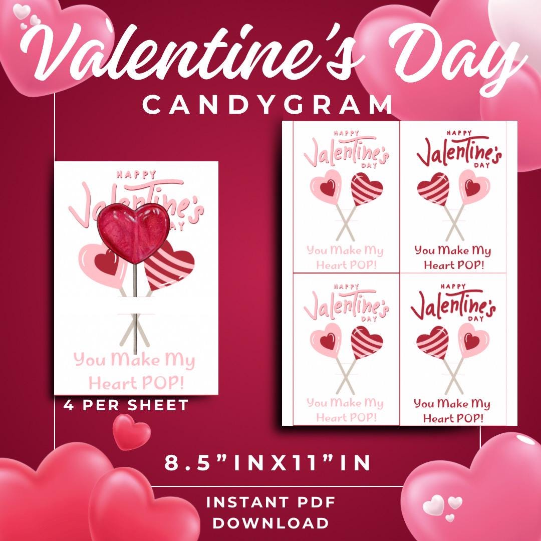 Valentine’s Day Candy Gram, Valentine’s Day Candy Gram Printable - Etsy