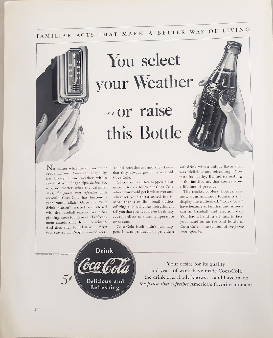 Beverages #101 Coca-cola Magazine Ad 1940 - Etsy
