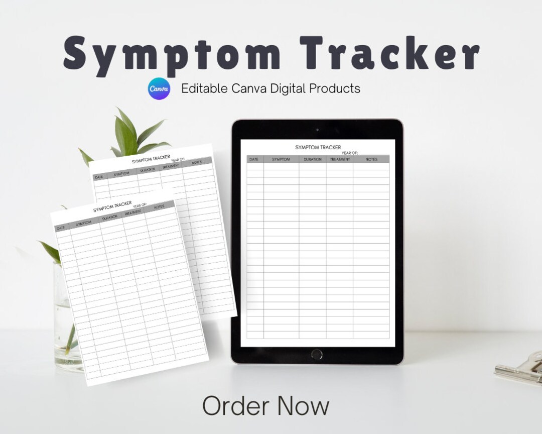 Symptom Tracker | Printable & Editable Health Journal | Digital Symptom ...