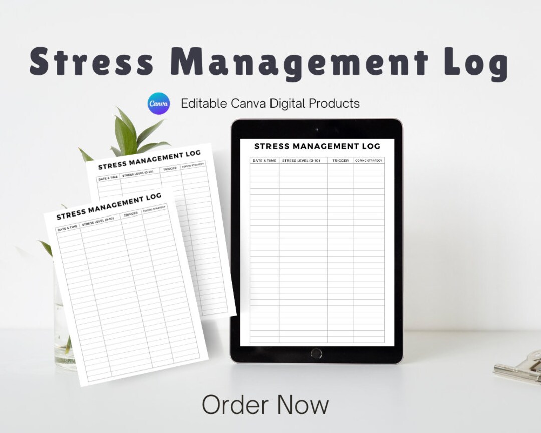 Stress Management Log | Printable & Editable Wellness Tracker | Digital ...