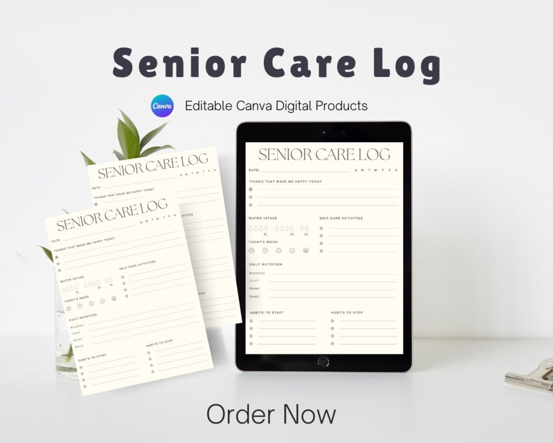 Senior Care Log | Printable & Editable Elderly Care Tracker | Digital ...