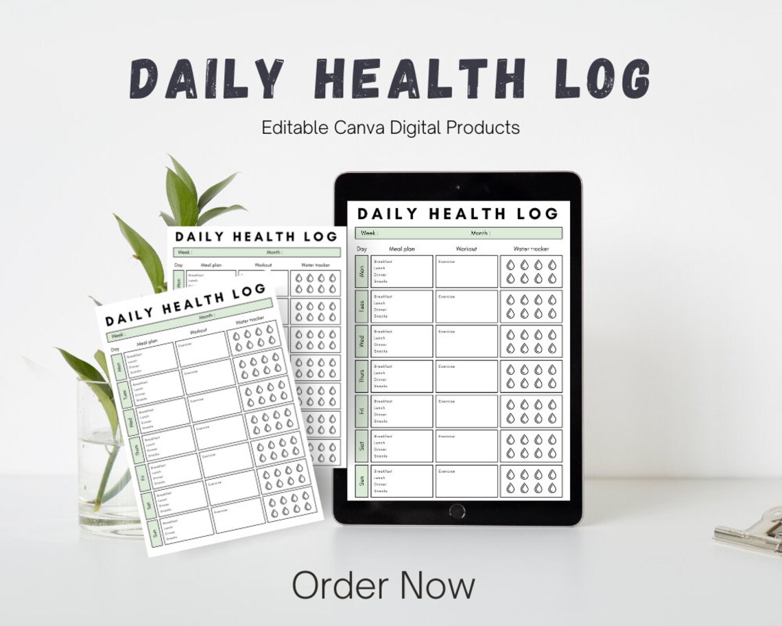 Daily Health Log | Printable & Editable Health Tracker | Digital ...