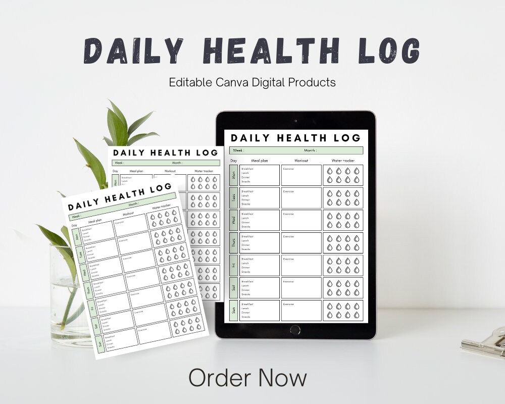 Daily Health Log | Printable & Editable Health Tracker | Digital ...