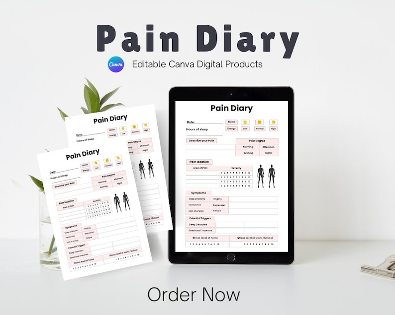 Pain Diary | Printable & Editable Pain Tracker | Digital Health Journal ...