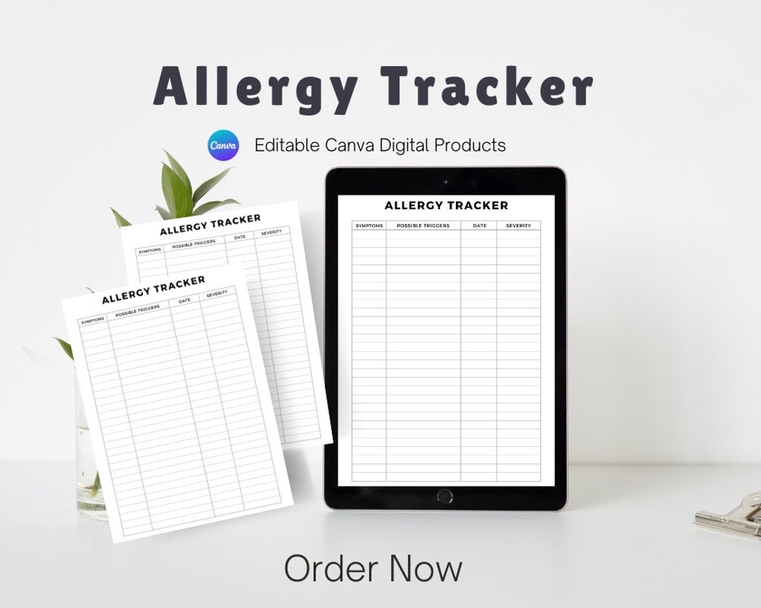 Allergy Tracker | Printable & Editable Health Journal | Digital Allergy ...
