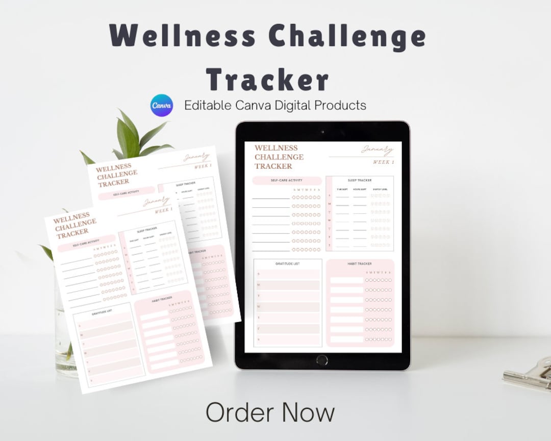 Wellness Challenge Tracker Printable & Editable Health Goal Journal ...