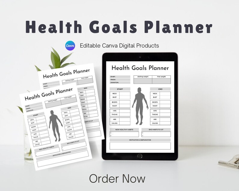 Health Goals Planner Printable & Editable Fitness Journal Digital ...