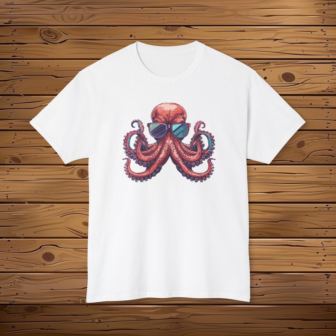Cool Octopus Graphic Tee, Modern White T-shirt, Unique Octopus Design ...