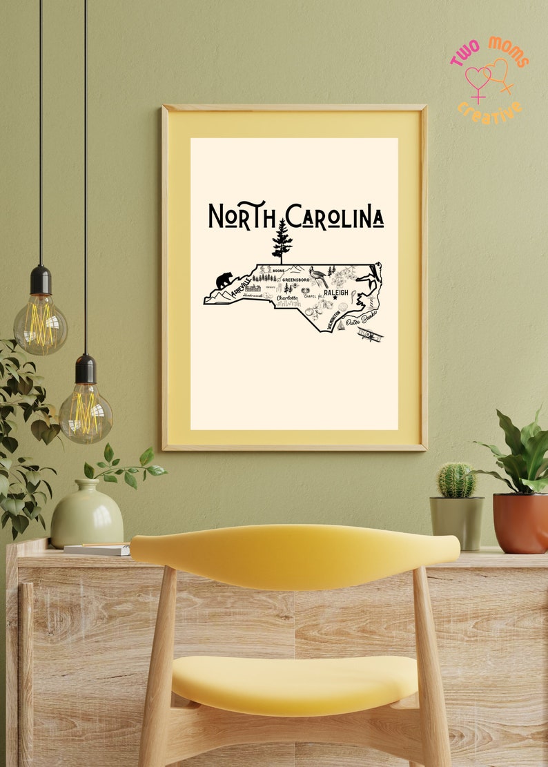 North Carolina Art Printable Download, North Carolina Map Art, North ...