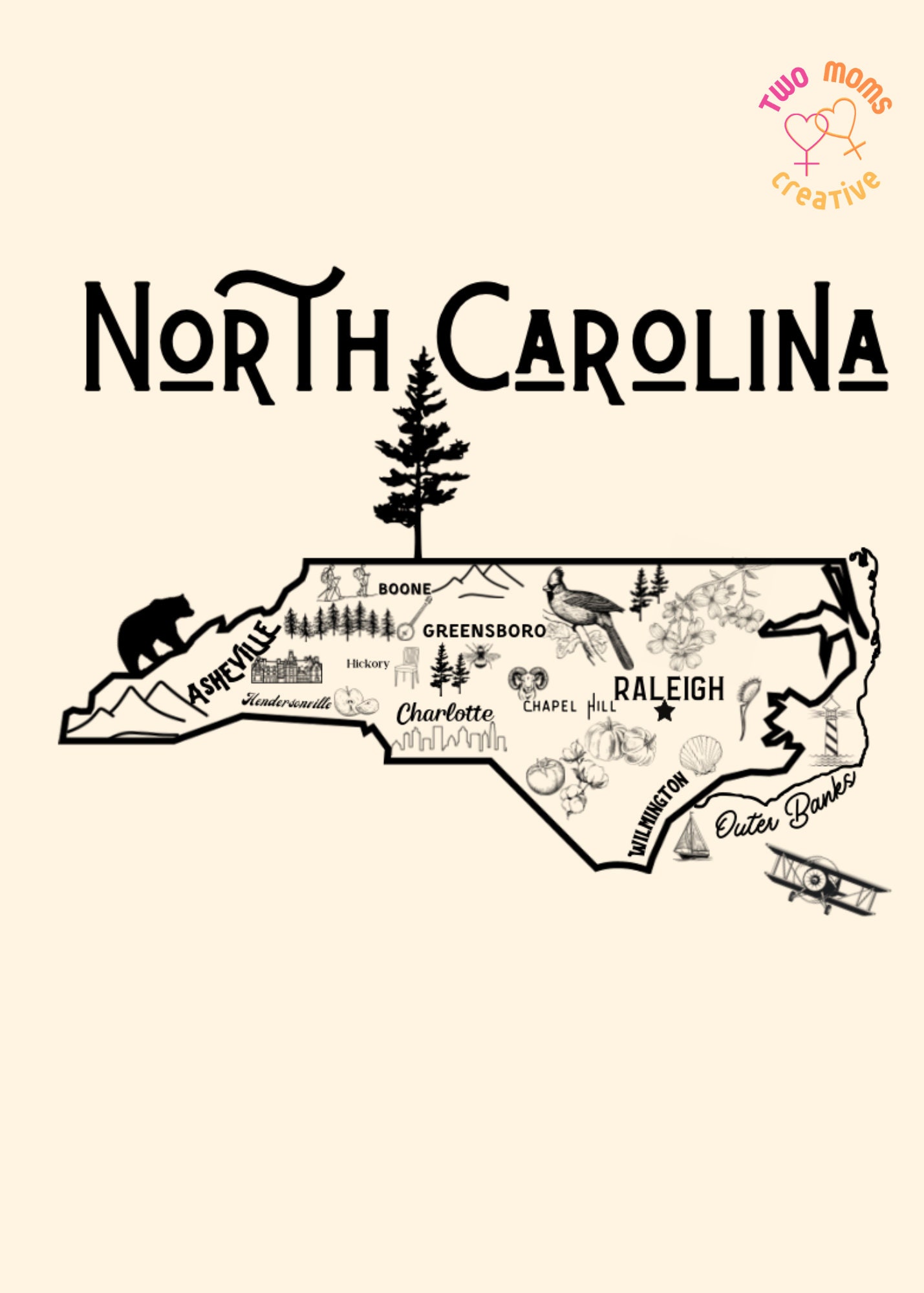 North Carolina Art Printable Download, North Carolina Map Art, North ...