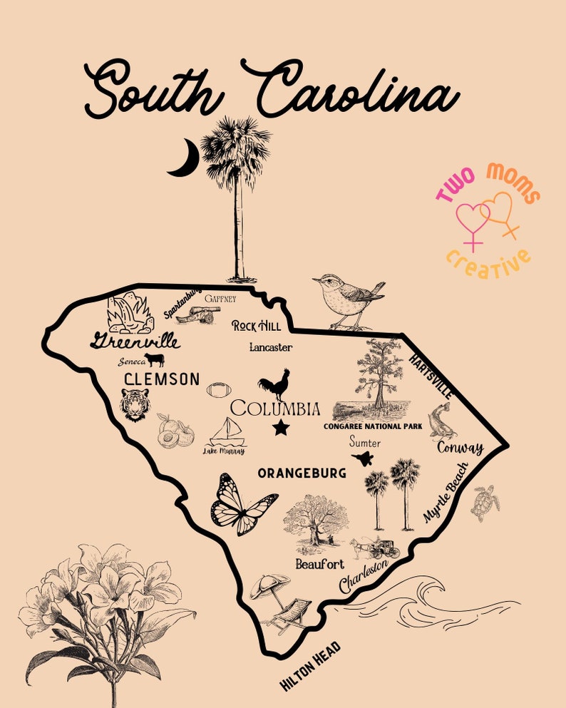 Printable Art of South Carolina, Palmetto State Poster, South Carolina ...
