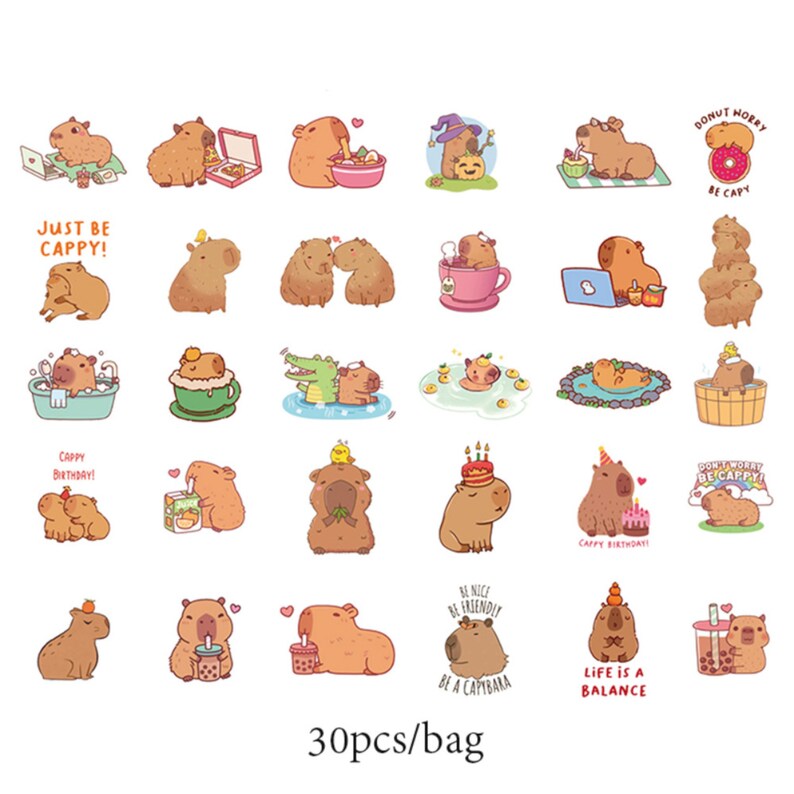 New 30 Pcs/pack Cartoon Stickers, Cute Capybara Decorative Stickers ...