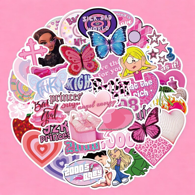 10-60pcs Cute Pink Y2K Stickers Suitcase Laptop Phone Car Decal Y2K ...