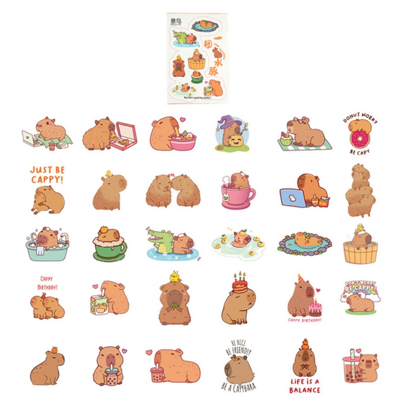 New 30 Pcs/pack Cartoon Stickers, Cute Capybara Decorative Stickers ...