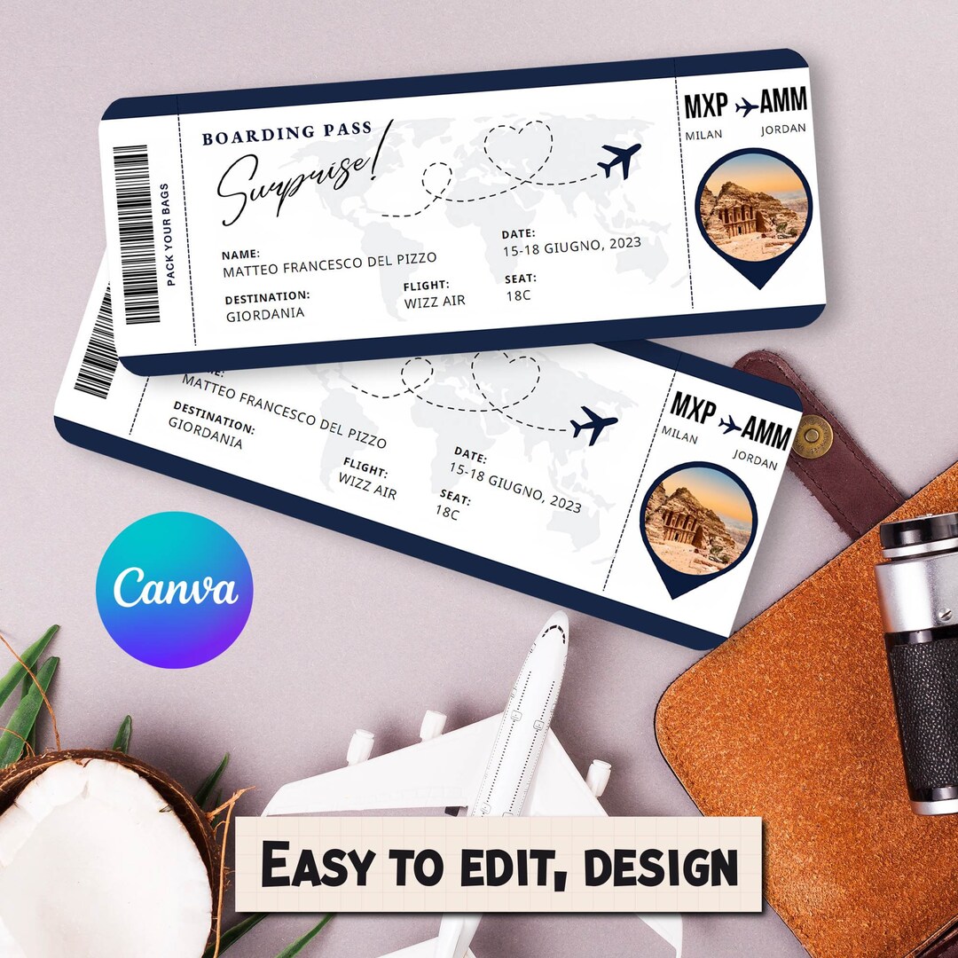 Customizable Boarding Pass Template, Personalized Printable Airline ...
