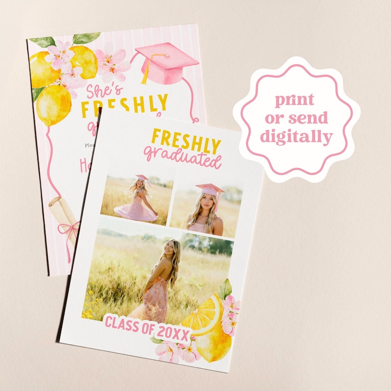 Freshly Graduated Invitation Template: Lemon Graduation Citrus Grad ...