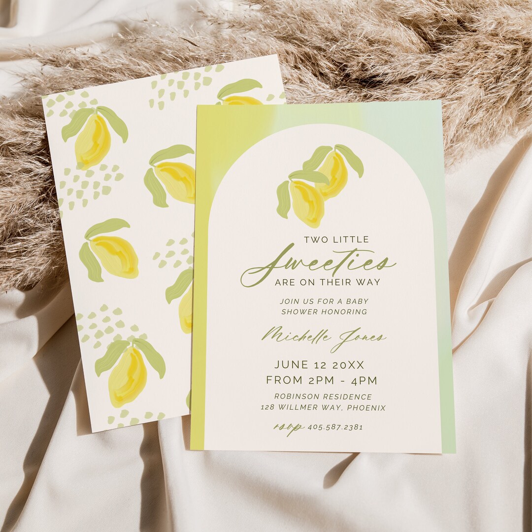 Twin Baby Shower Invitation: Lemon Theme, Editable Template (instant ...