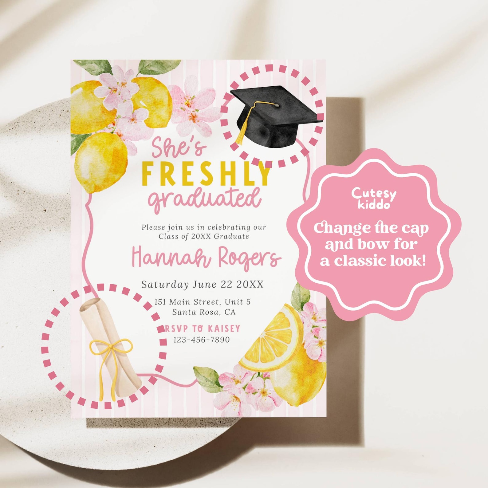 Freshly Graduated Invitation Template: Lemon Graduation Citrus Grad ...