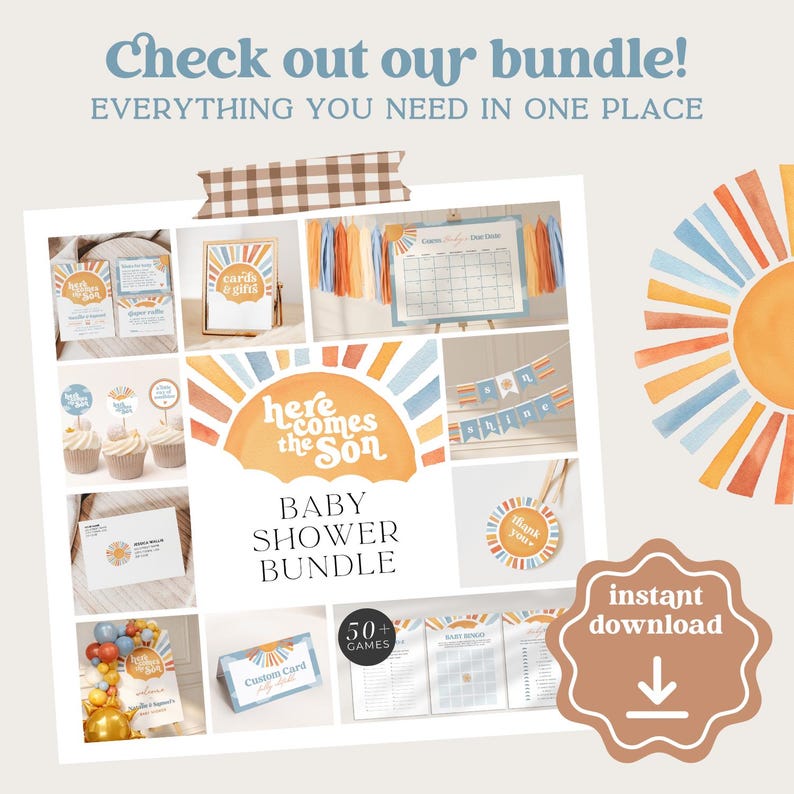 Here Comes the Son Baby Shower Invitation: Sunshine Theme Digital ...