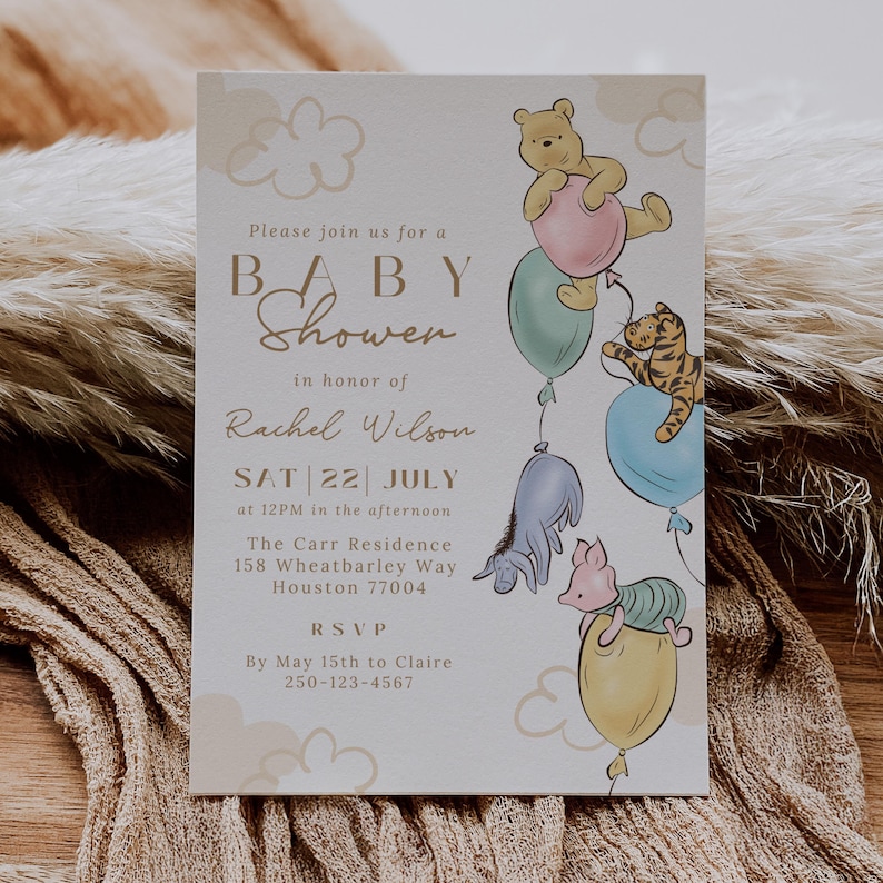 Winnie the Pooh Baby Shower Invitation: Boho Neutral Theme (instant ...