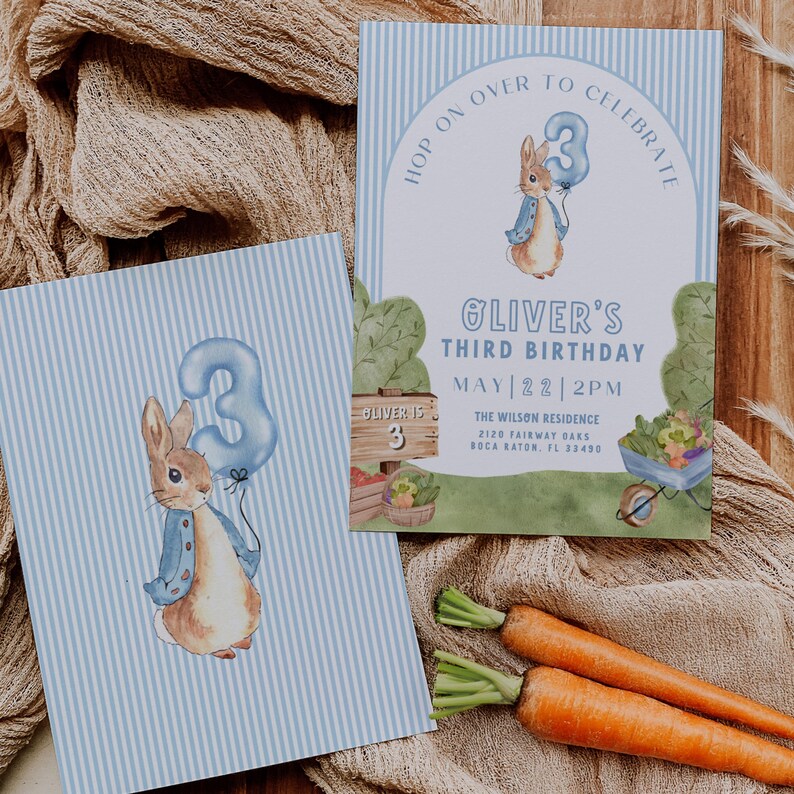 Peter Rabbit Birthday Invitation, Peter Rabbit First Birthday, Ages 1-9 ...