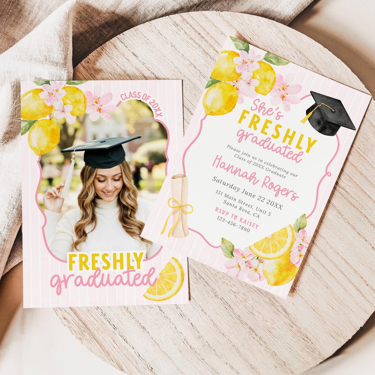 Freshly Graduated Invitation Template: Lemon Graduation Citrus Grad ...