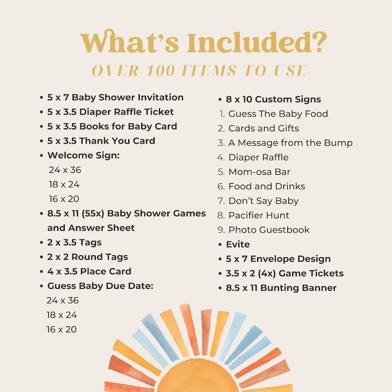 Here Comes the Son Baby Shower Bundle, Boho Sunshine, Canva Editable ...