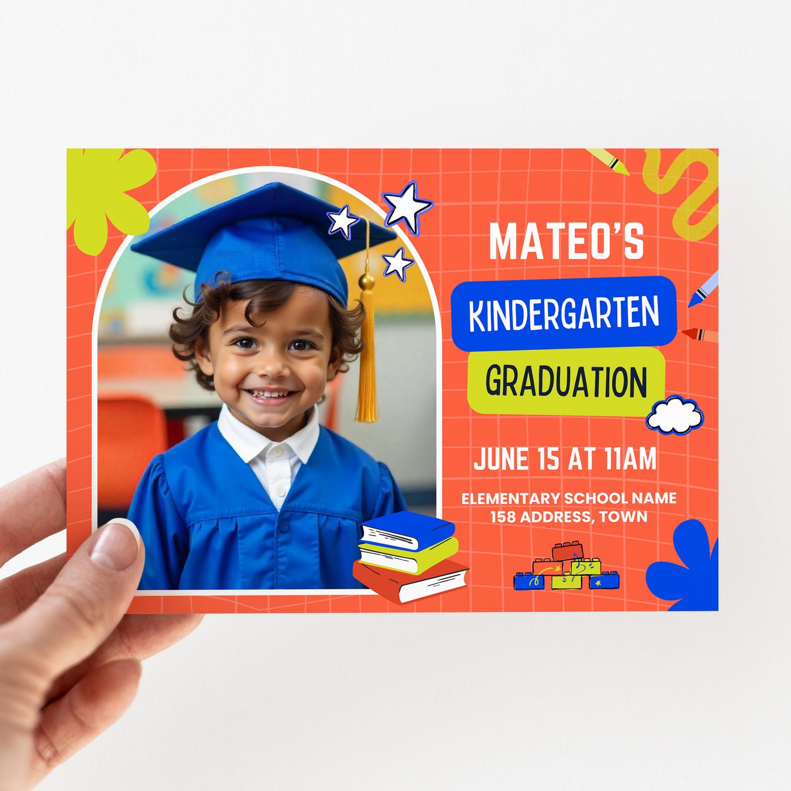 Editable Kindergarten Graduation Invitation Template (CANVA, 5x7 Inch ...