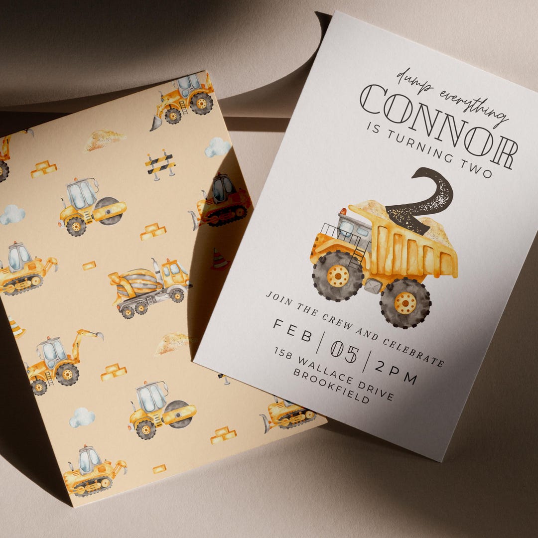 Editable Construction Truck Birthday Invitation Template (digital ...