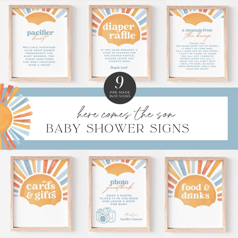 Here Comes the Son Baby Shower Bundle, Boho Sunshine, Canva Editable ...
