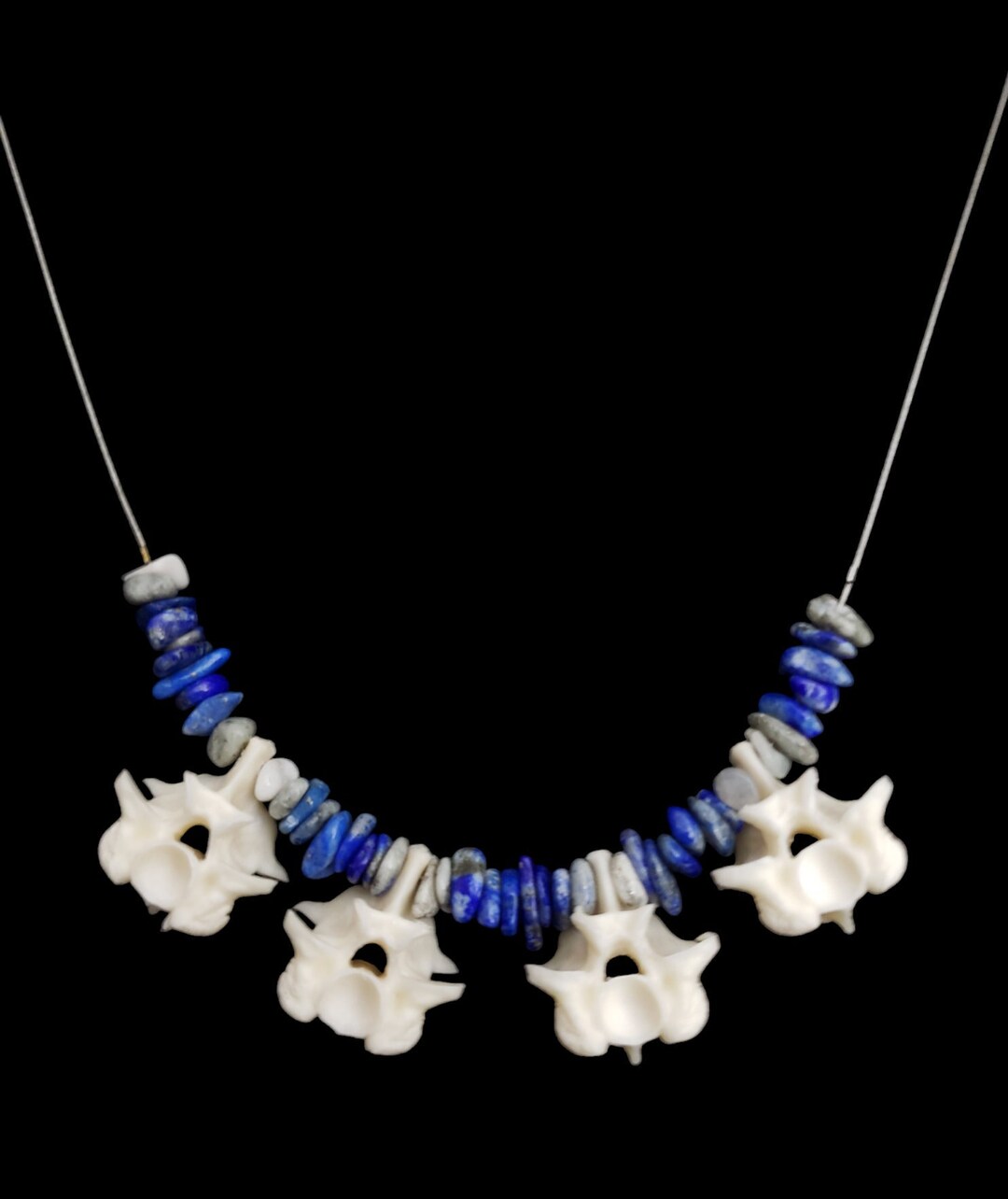 Real Boa Constrictor Snake Vertebrae and Lapis Lazuli Chips on A Silver ...
