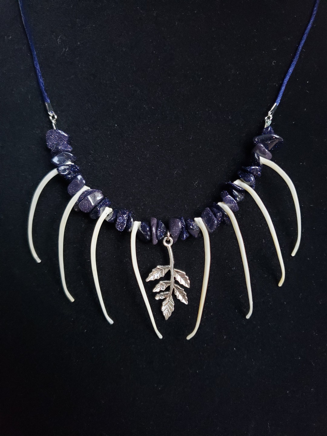 Real Boa Constrictor Snake Bones Blue Goldstone and Leaf Charm on A ...