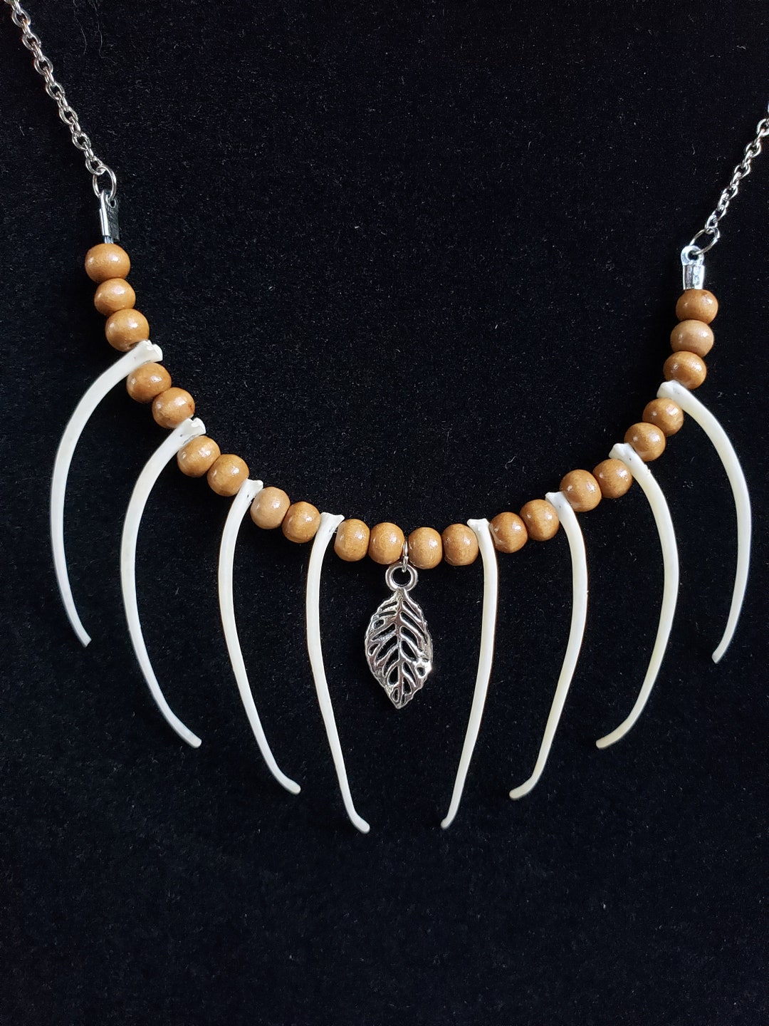 Real Boa Constrictor Snake Bones With Wooden Beads and Leaf Charm on A ...