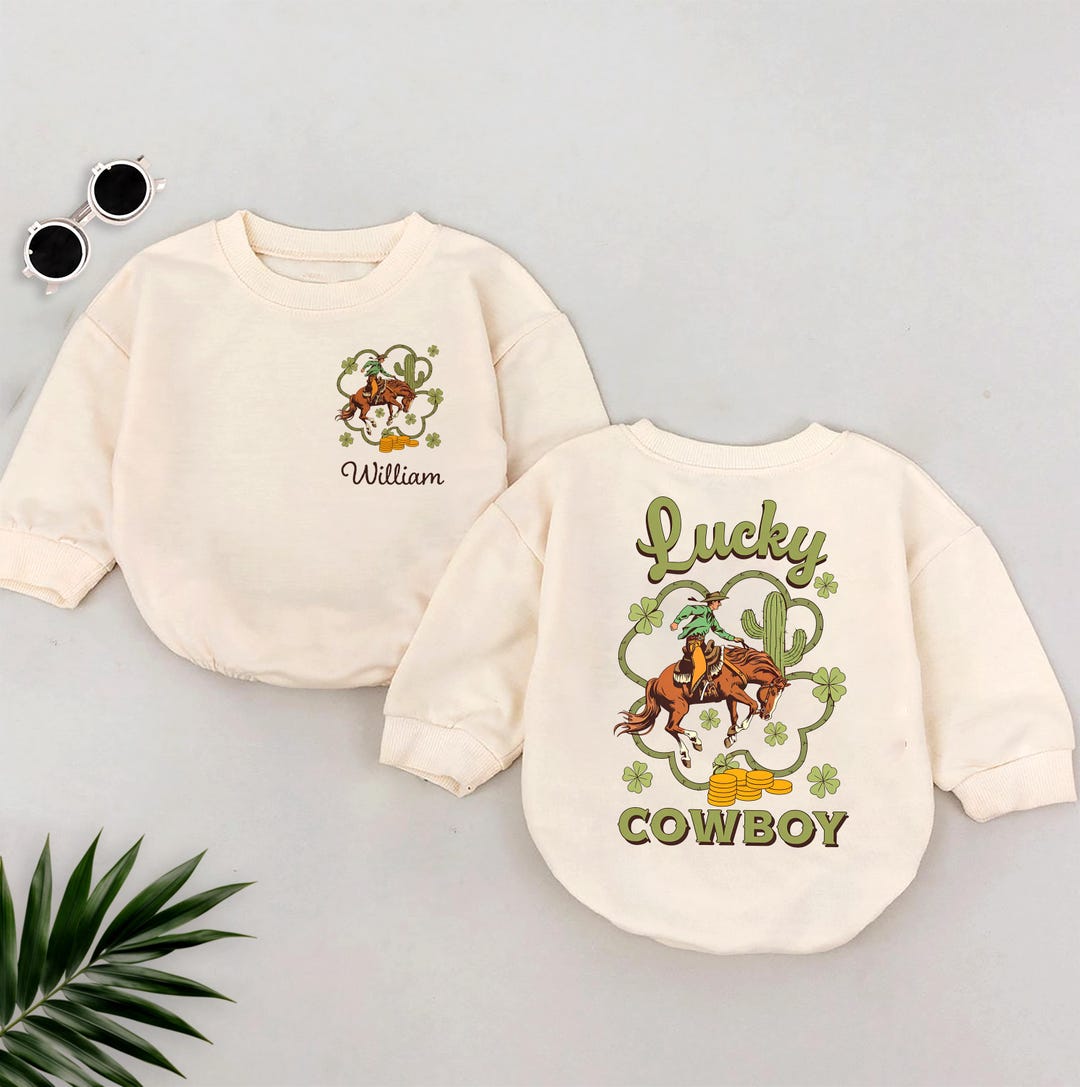Custom Name Lucky Cowboy Romper Sweatshirt, Personalized Western Baby ...