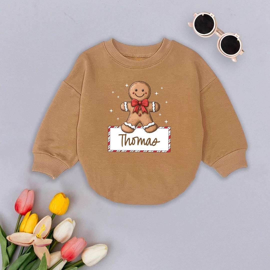 Personalized Gingerbread Man Romper Sweatshirt, Custom Christmas Baby ...