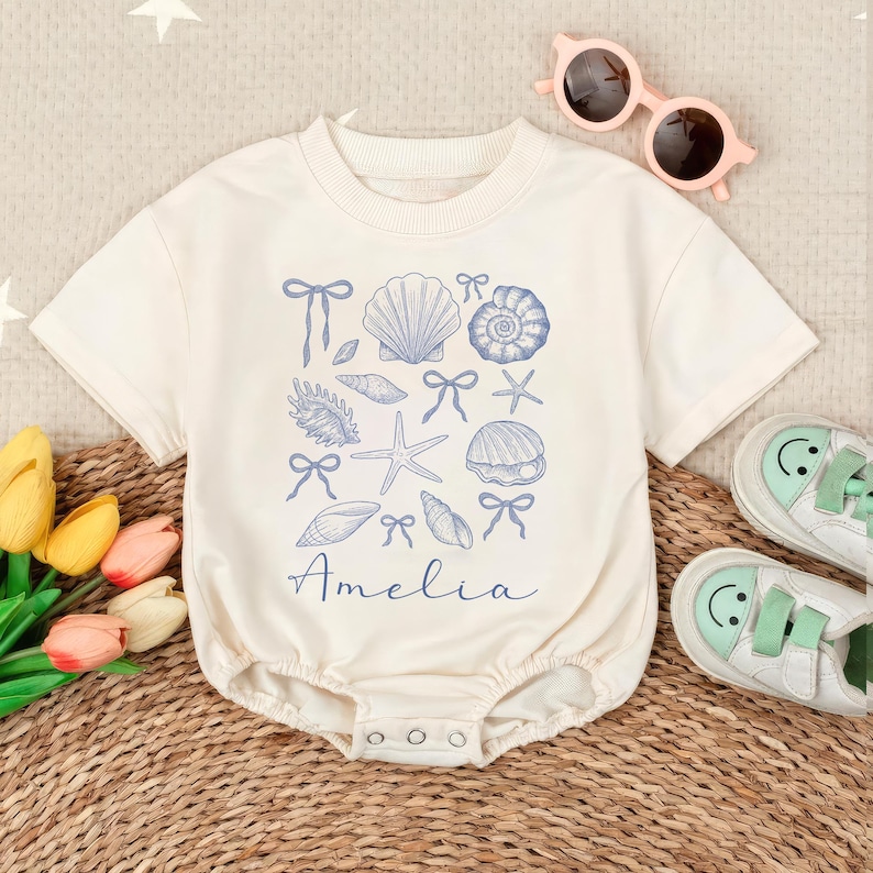 Amelia Baby Romper, Cute Seashell Baby Clothes, Beach-themed Baby ...