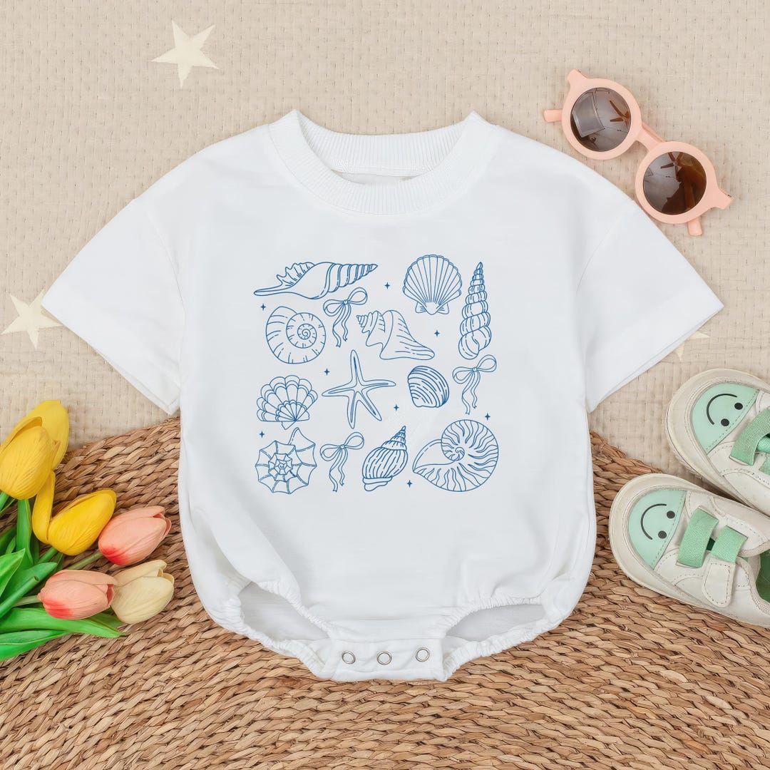Seashell Romper Sweatshirt, Beach Baby Outfit, Coastal Toddler Clothes ...