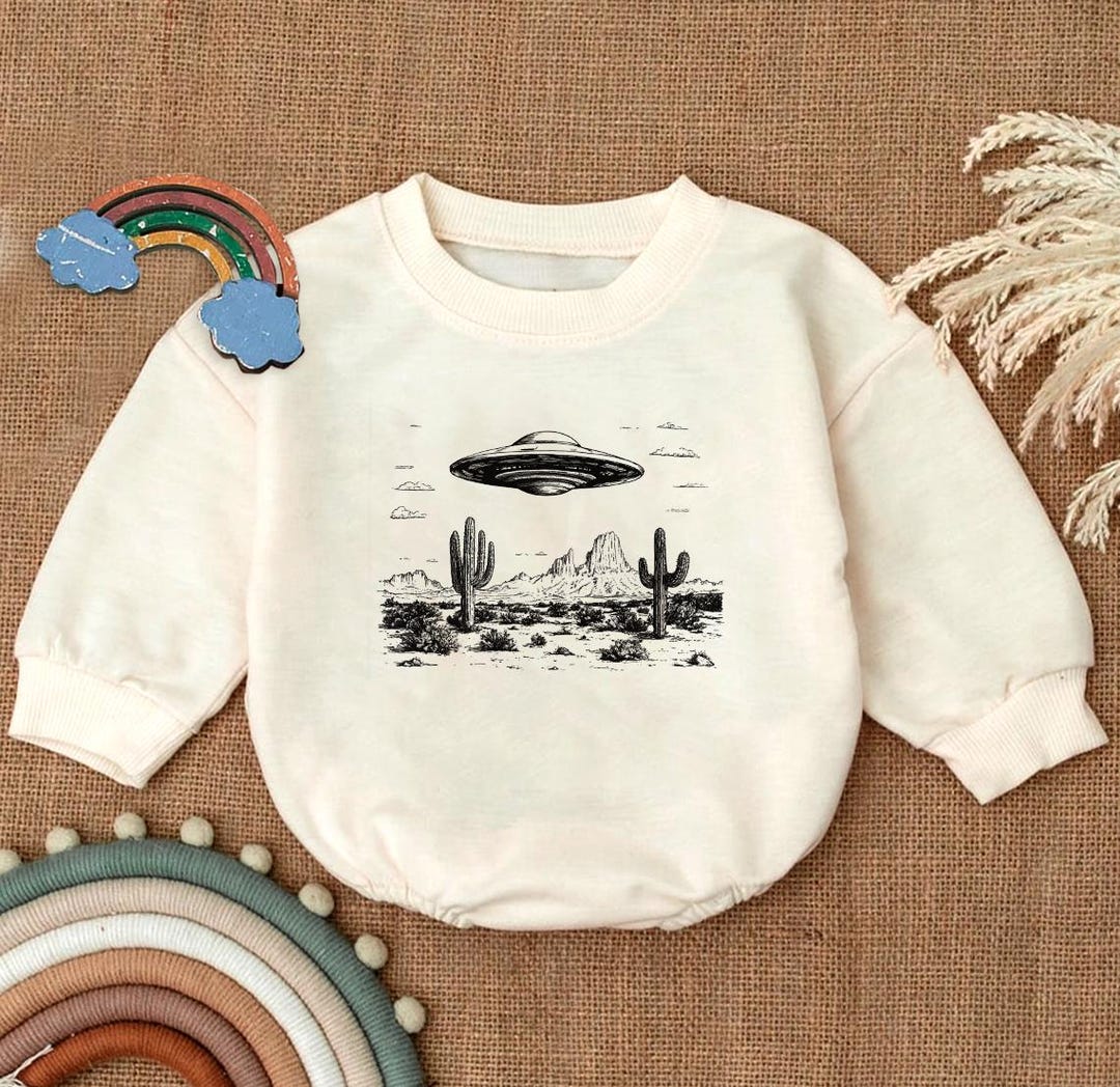 UFO Romper Sweatshirt, Alien Desert Scene Baby Outfit, Retro UFO Baby ...