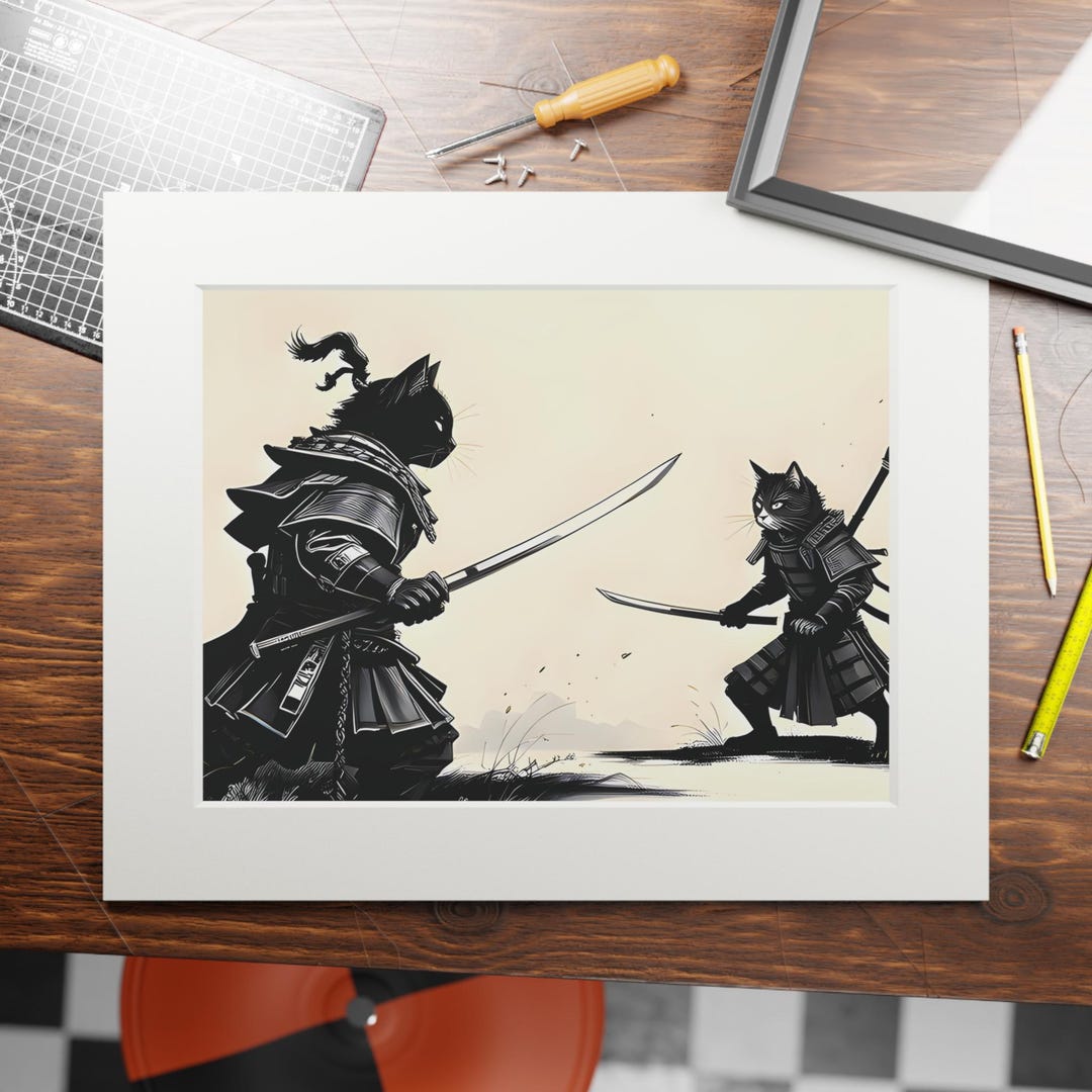 Cat Samurai, Ronin Cats, Warrior Cats, Mat Paper Framed Art, Wall Art ...