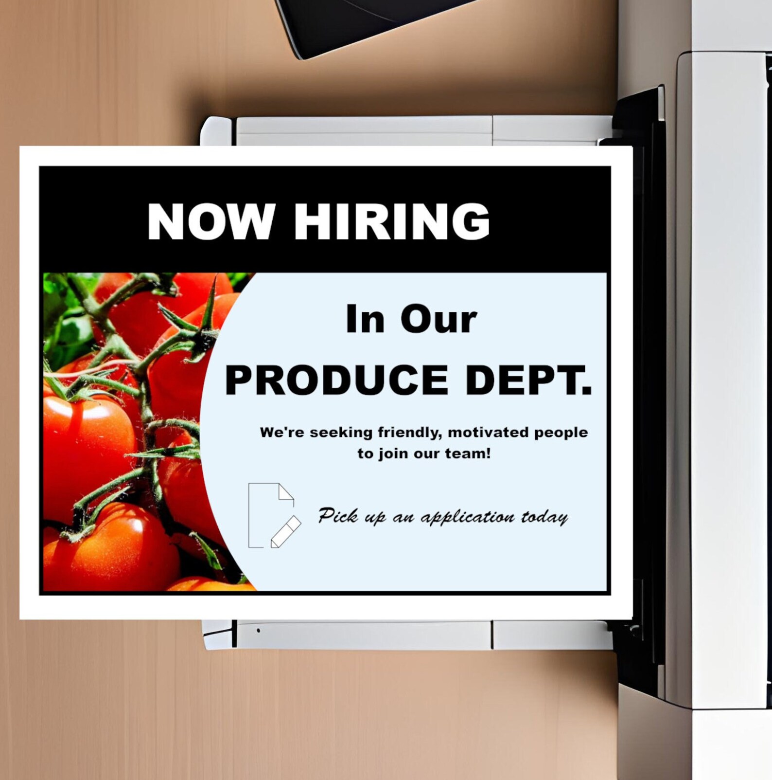 Now Hiring (produce Department) Printable PDF and JPEG Sign 8.5" X 11 ...
